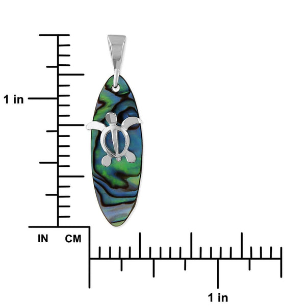 Sterling Silver Abalone Shell Surfboard Turtle Pendant Necklace, 16+2 ...