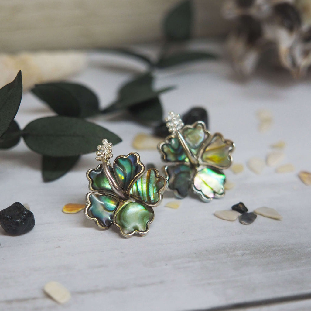 Sterling Silver Abalone Shell Hibiscus Earrings – Hawaiian Silver Jewelry