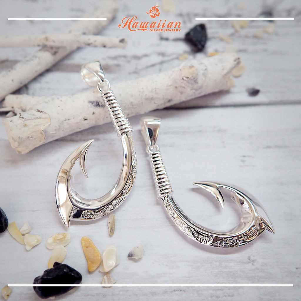 Sterling Silver Hand Engraved Hawaiian Fish Hook Pendant – Hawaiian ...